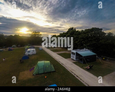 An aerial photo of Ashbourne at sunrise, sunset at a campsite in the ...