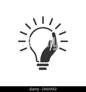 Lightbulb in hand icon in flat style. Bulb vector illustration on white ...
