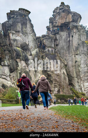 The Externsteine, a sandstone rock formation, hiking trails, in the ...