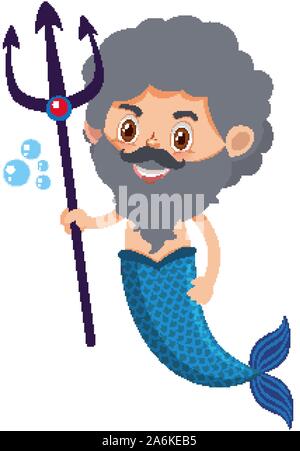 Merman cartoon character on white background illustration Stock Vector ...
