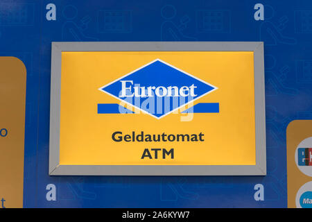 Euro ATM cash machine dispensing money at a bank in Paris, France Stock ...
