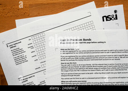 Forms to cash in premium bonds Stock Photo - Alamy