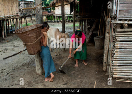 A daily life scene of the ethnic Murong (also known as Mro or Mru ...