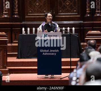 Rabbi Angela Buchdahl speaks during a Hanukkah reception with President ...