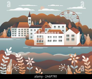 Countryside landscape. Country motif with farm Beautiful city with ...