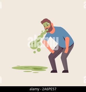 Vomit man. Puke Vector illustration. Retching cartoon. Vomitus Stock ...
