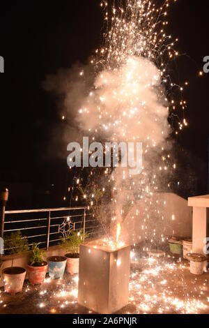 Flower pot Diwali firework tree sparks fire Diwali festival is ...