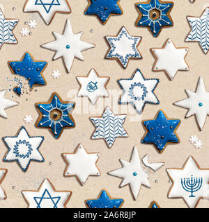 Teal seamless Christmas pattern banner with hand made gingerbread ...