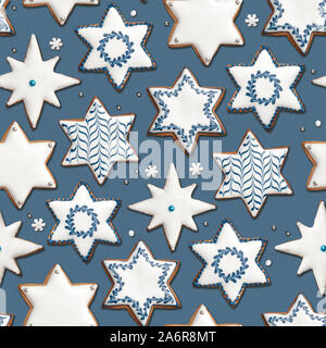 Teal seamless Christmas pattern banner with hand made gingerbread ...