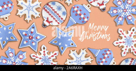 Retro Christmas background with star shaped cookies on red paper Stock ...