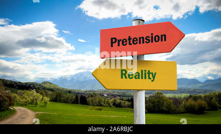 Street Sign the Direction Way to Reality versus Pretension Stock Photo ...