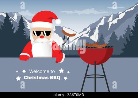welcome to christmas BBQ santa claus grills sausages funny cartoon ...
