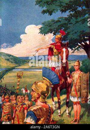 Circa 1940's coloured illustration showing Julius Caesar's army ...
