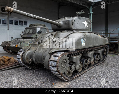 Detail of an old military M4 Sherman M4A3 main battle tank, back view ...
