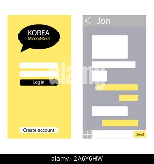 Korean messenger. Kakao talk interface with chat boxes and icons vector ...