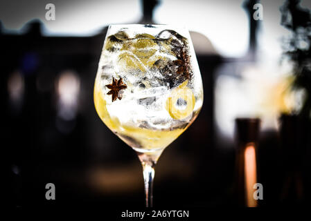 delicious gin tonic with anise & fresh lemon Stock Photo - Alamy