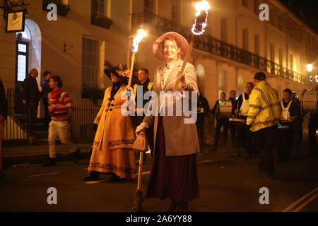 Bonfire Night, Lewes. Bonfire Societies meet up in Lewes town centre to ...