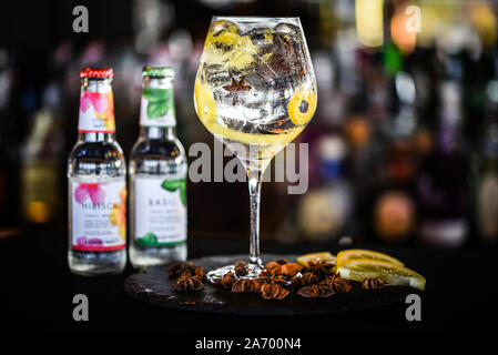 delicious gin tonic with anise & fresh lemon Stock Photo - Alamy