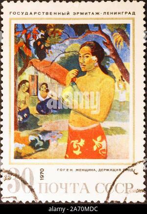 Polynesian art on postage stamp Stock Photo - Alamy