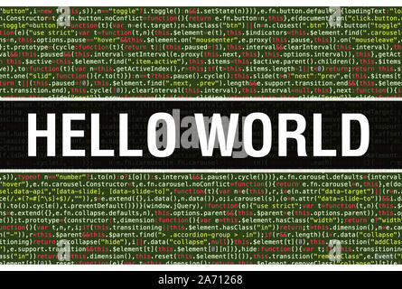 Hello world text written on Programming code abstract technology ...