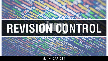 Revision control text written on Programming code abstract technology ...