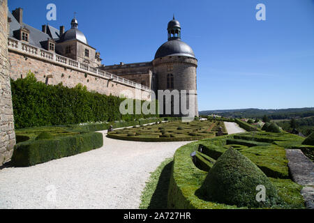 France, Dordogne, Hautefort, the castle gardens (aerial view Stock ...