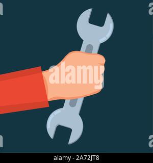 Hand holding wrench color icon. Combination spanner. Isolated vector ...