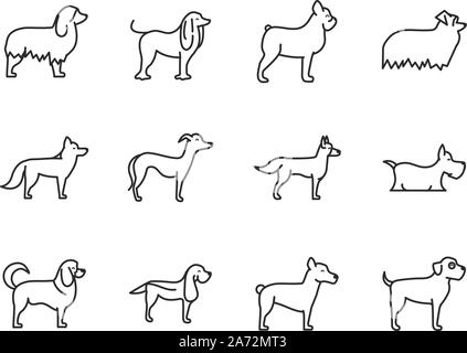 set of dogs breed standing icons linear style vector illustration Stock ...