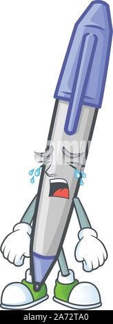 Crying blue character in the shape of a drop color line icon. Mascot of ...