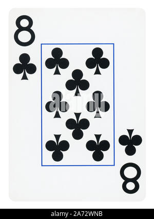 An 8 Eight of Clubs playing card with clipping path to remove ...
