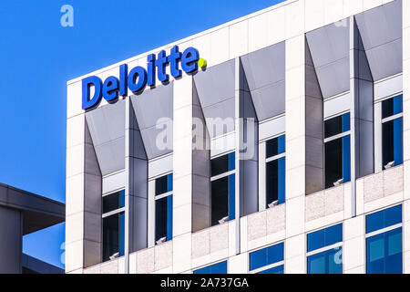 The Deloitte (Deloitte Touche Tohmatsu Limited) sign and logo in Ottawa ...