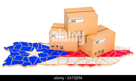 Freight Shipping in Puerto Rico concept. Harbor cranes with cargo ...