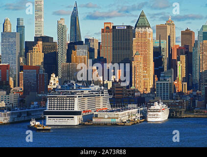 Manhattan Cruise Terminal with MSC Meraviglia mega cruise ship in port ...