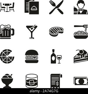 Restaurant Or Dinner Icons Black & White Set Big Stock Vector Image ...