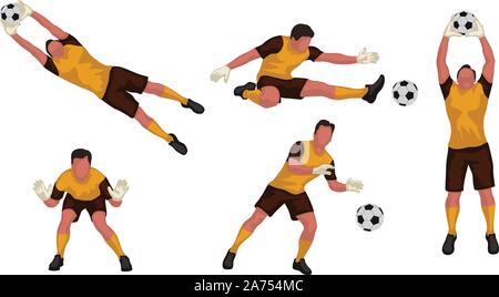 Set of football or soccer player, Goalkeeper actions poses stick figure ...