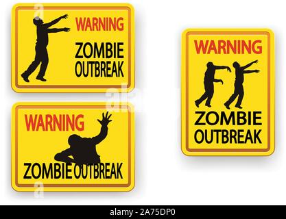 Zombie warning caution signs, Halloween holiday grunge banners of ...