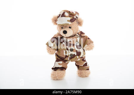 Army, military concept. Cute teddy bear in soldier uniform standing ...