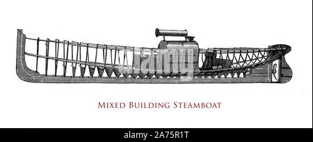 Small boat propelled by steam power working on lakes and rivers Stock ...