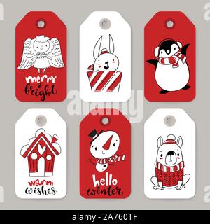 Winter sale six labels with cute elf characters Stock Vector Image ...