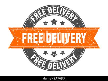 free delivery ribbon. free delivery round orange sign. free delivery ...