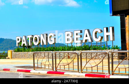 Phuket sign on Patong beach in Thailand. The big landmark sign of ...