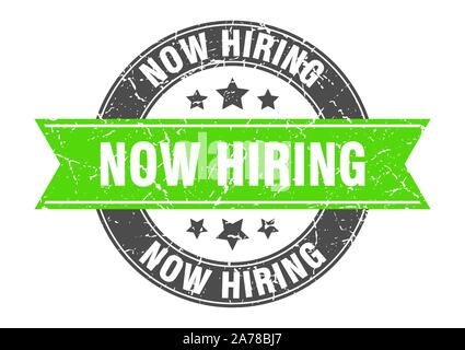 now hiring ribbon. now hiring round green sign. now hiring Stock Vector ...