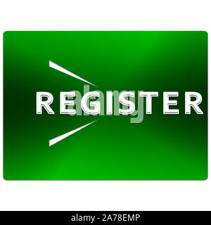 Big green isolated register button with arrows Stock Photo - Alamy