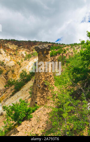 Panorama of sandstone pyramids with stones on top - rock formations in ...