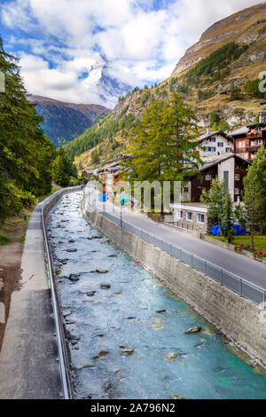 The Matterhorn and the Gornera River at Zermatt in Switzerland Stock ...