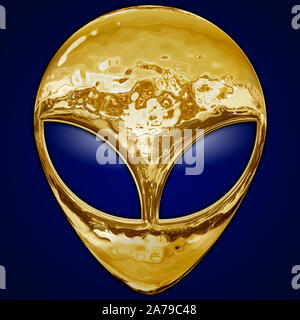 Alien symbol, metallic surface on the blue background, graphic ...