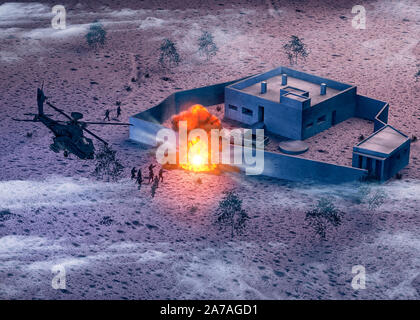 Raid on Al-Baghdadi compound in Barisha, Syria. 3d render. Secret ...