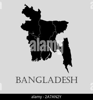 Black Bangladesh map on light grey background. Black Bangladesh map ...