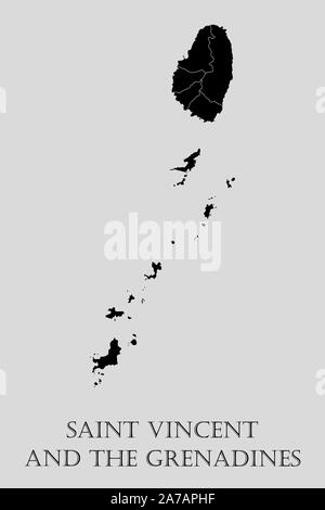 Black Saint Vincent and the Grenadines map, Caribbean island country ...