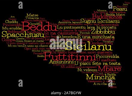 Sicily map made from Sicilian slang words in vector format Stock Vector ...